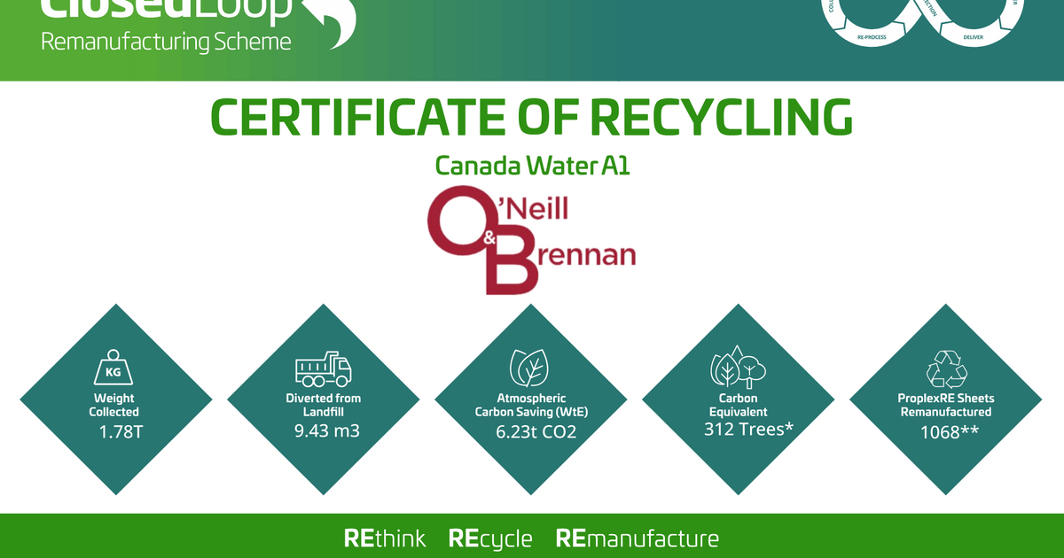 O'Neill & Brennan Awarded 'Certificate of Recycling' | 4th April 2025 ...